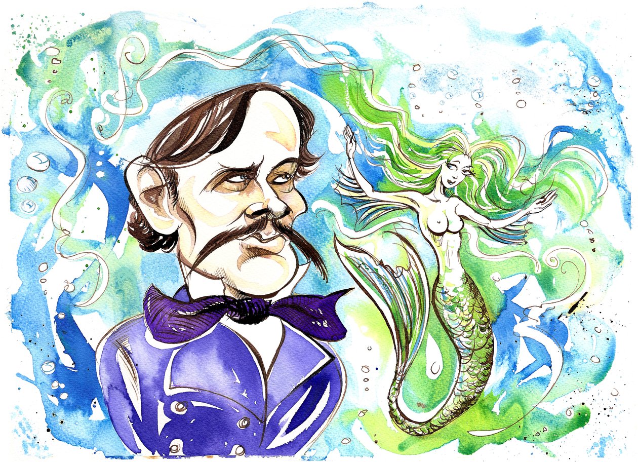 Alexander Dargomyzhsky - caricature with illustration of opera Rusalka