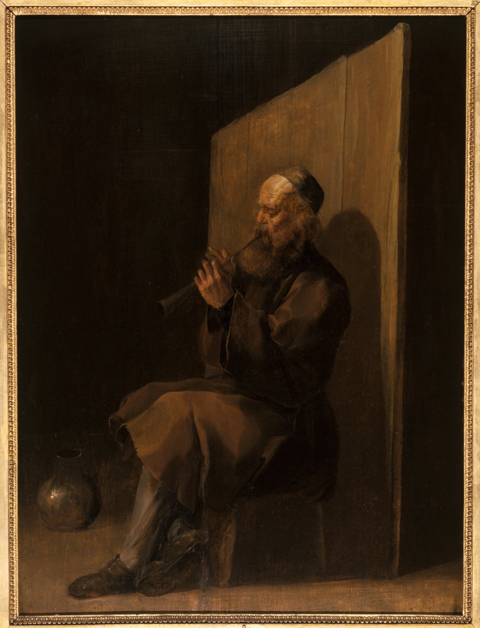 Old flute player by Netherlandish School: Fine art print