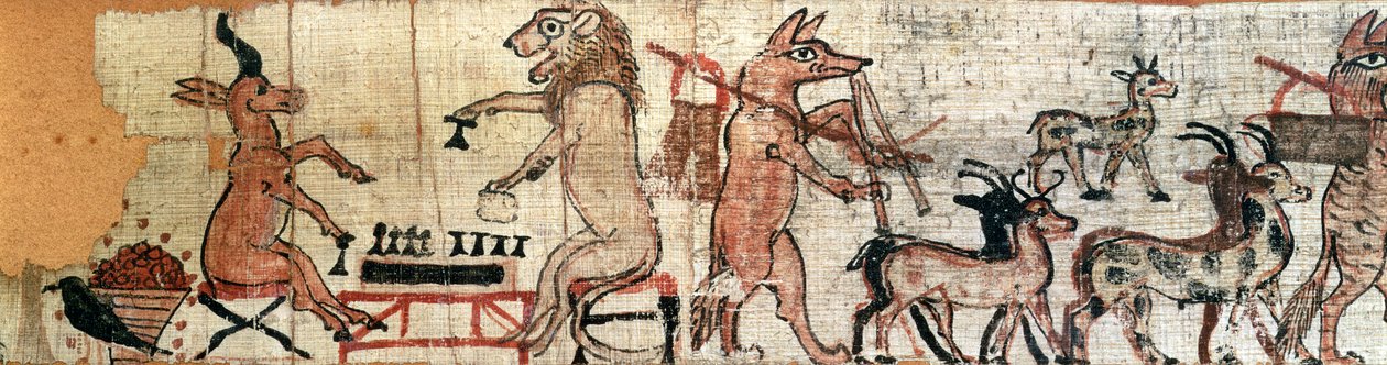 The Satirical Papyrus, detail (left) showing a lion and an antelope ...