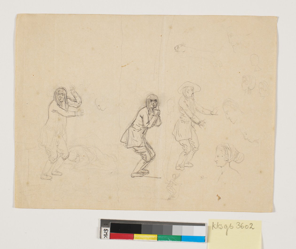 Studies of Heads and Figures, Including a Male Figure Depicted Three Times