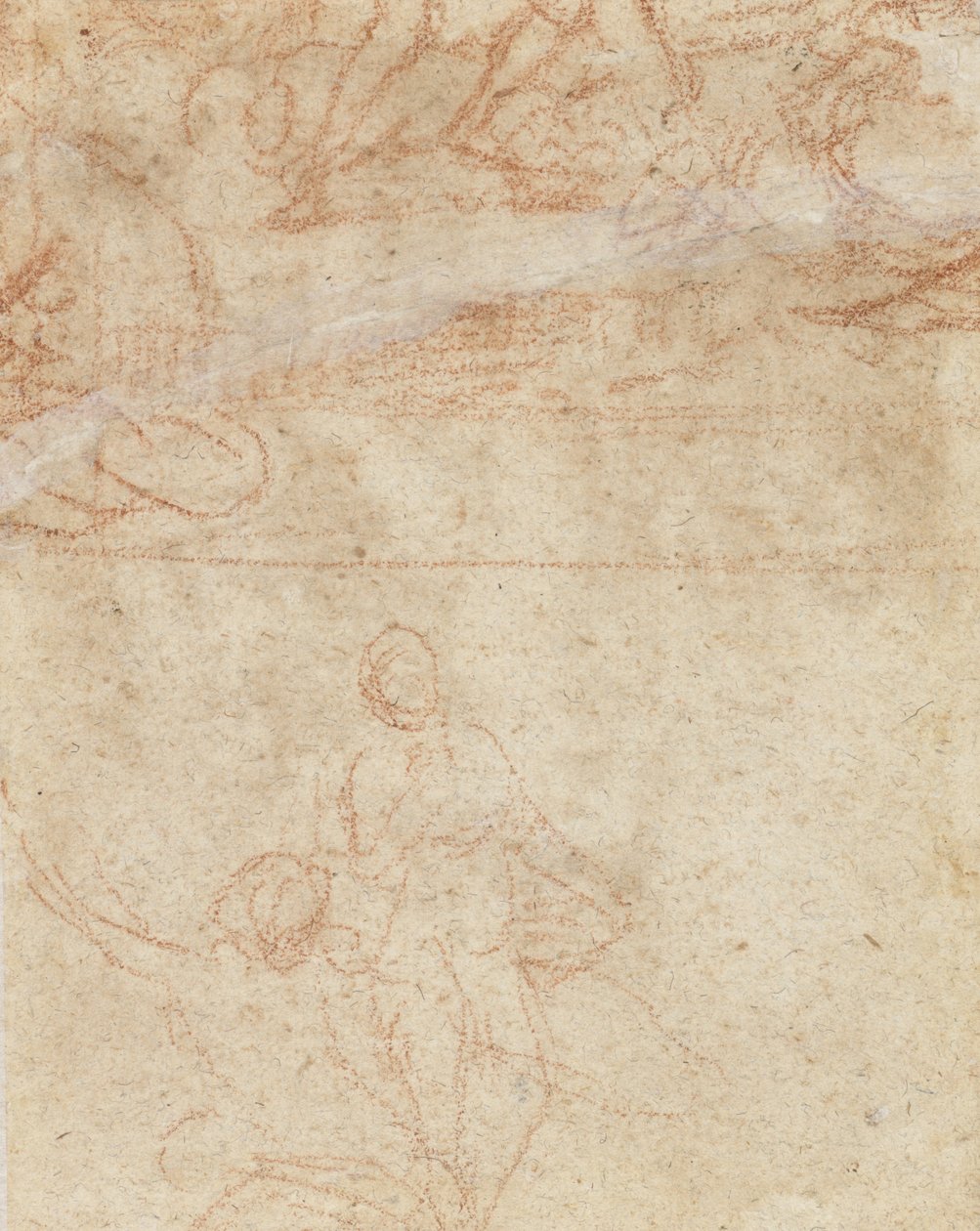 Two rough sketches, a crouching woman with a standing figure beside her ...