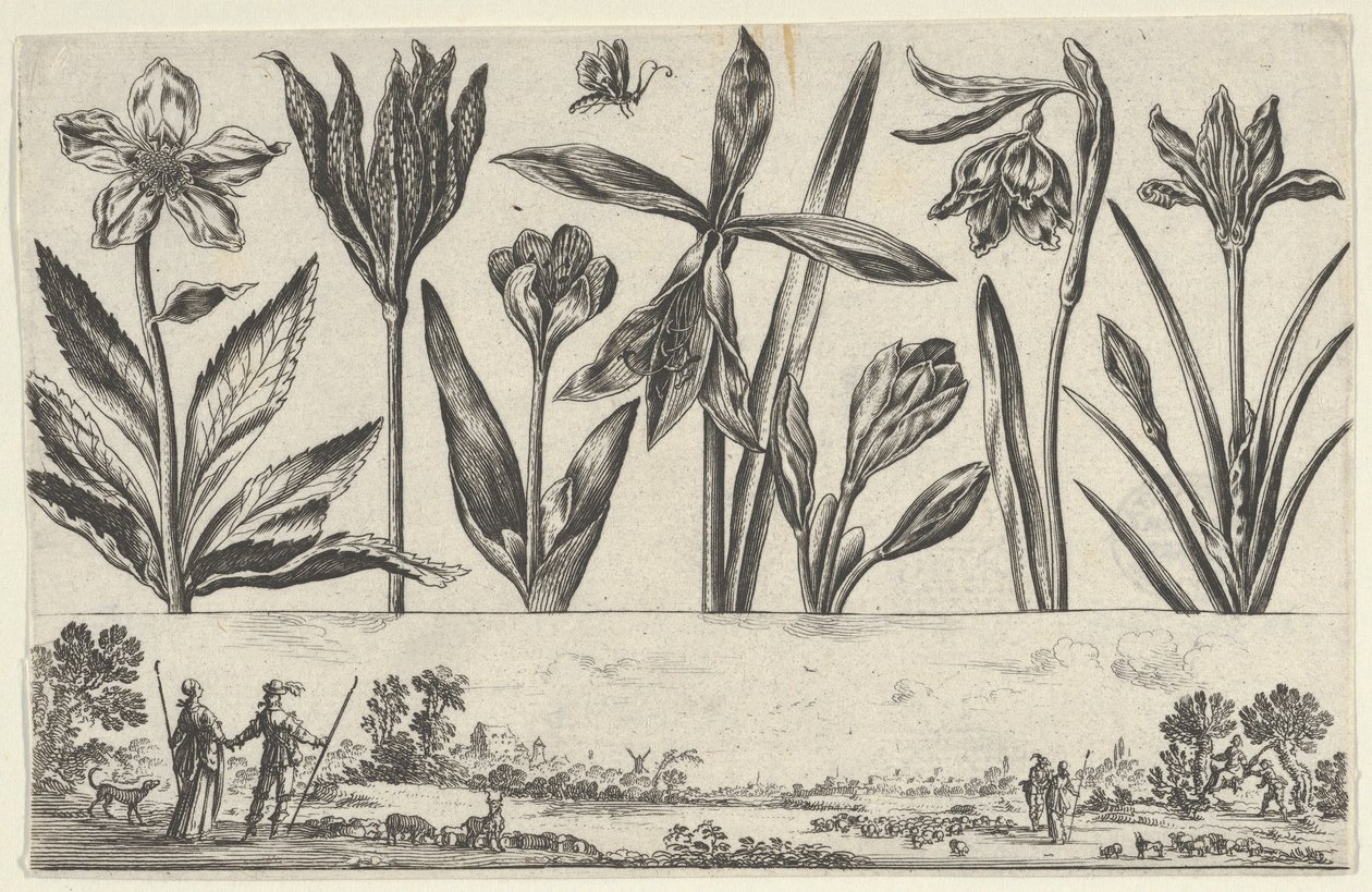 Horizontal Panel with a Row of Flowers Above a Frieze with Figures in a ...