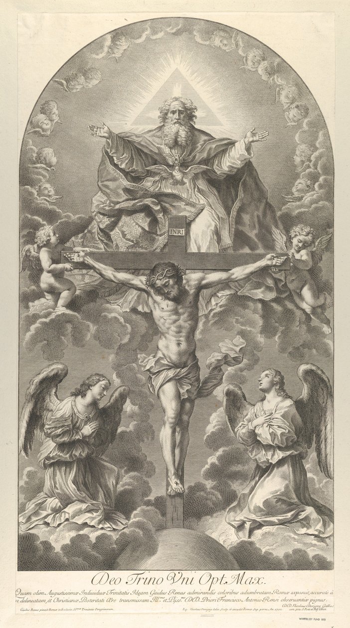 The Holy Trinity, Christ on the cross flanked by two angels, the Holy ...