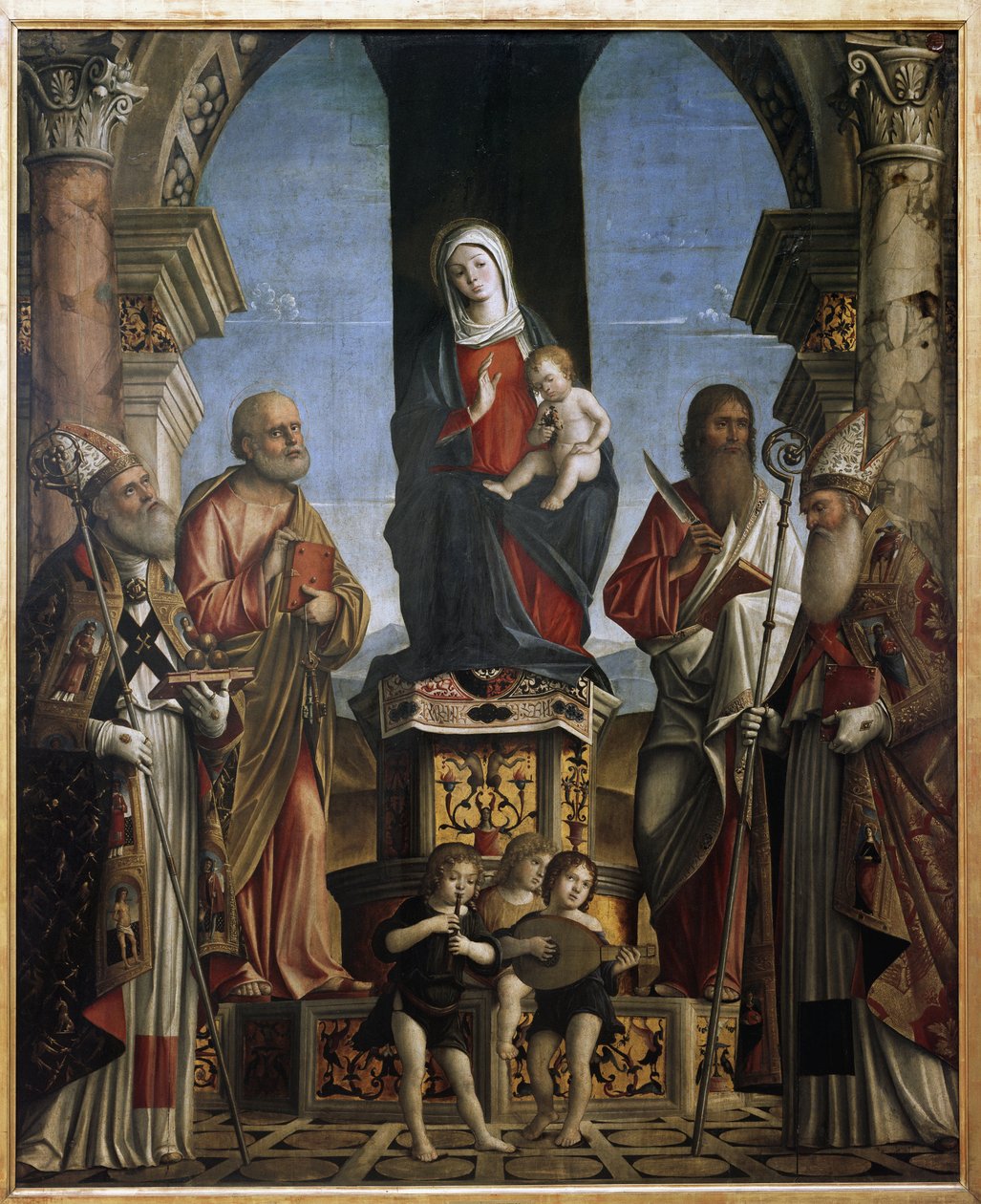 The Virgin and Child on the throne with St Nicholas, St Peter, St ...