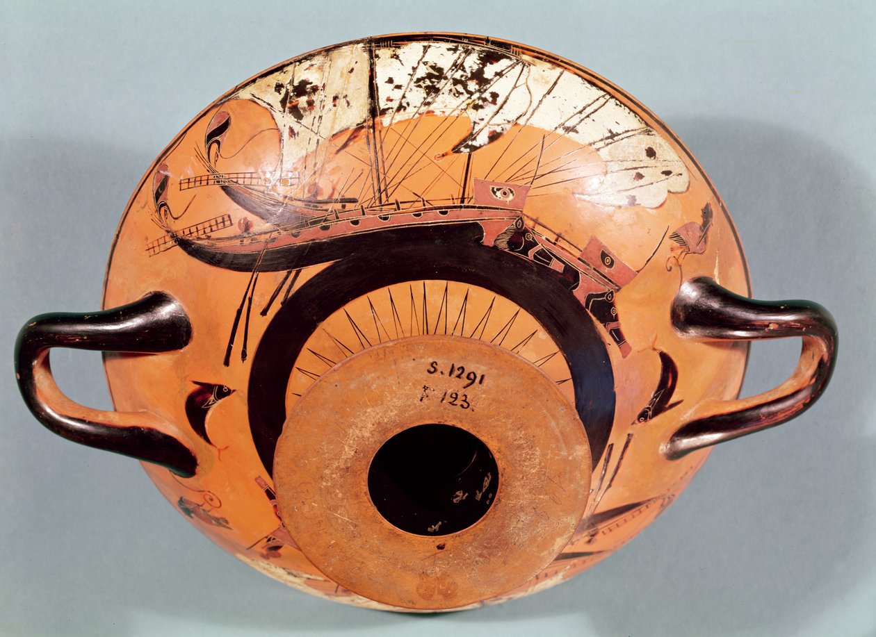 Attic black-figure cup depicting Greek sailing ships, c.520 BC