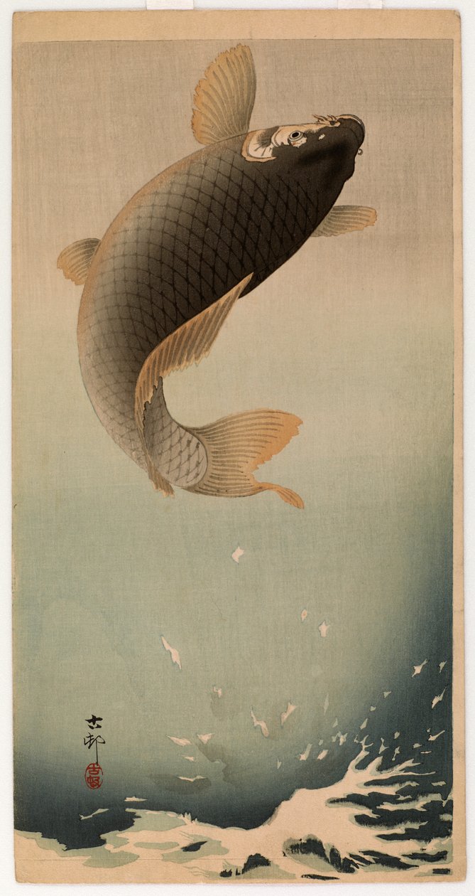 Leaping carp by Ohara Koson: High-quality fine art print
