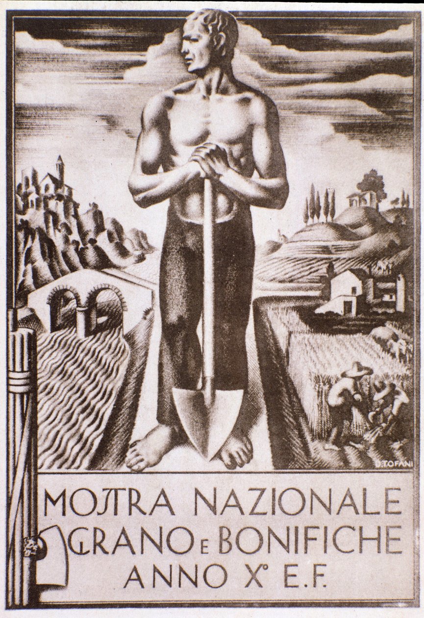 Fascist Propaganda Poster for Grain and Land Improvement Campaign