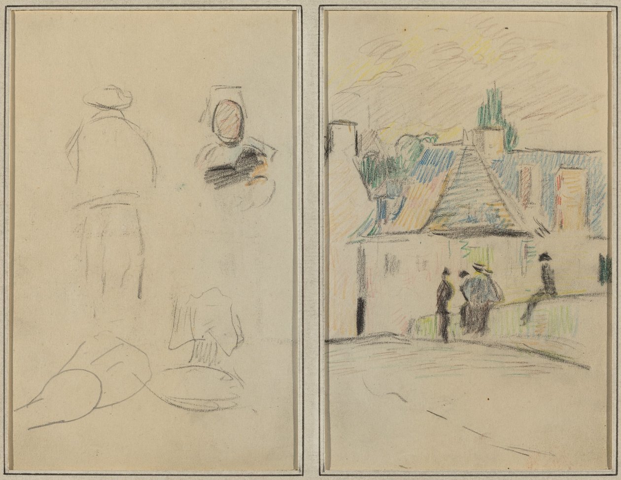 Two Breton Figures; Bridge at Pont-Aven by Paul Gauguin