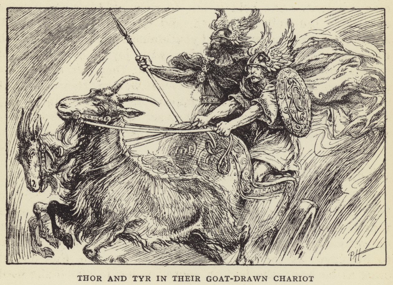 Thor and Tyr in their Goat-drawn Chariot by Paul Hardy
