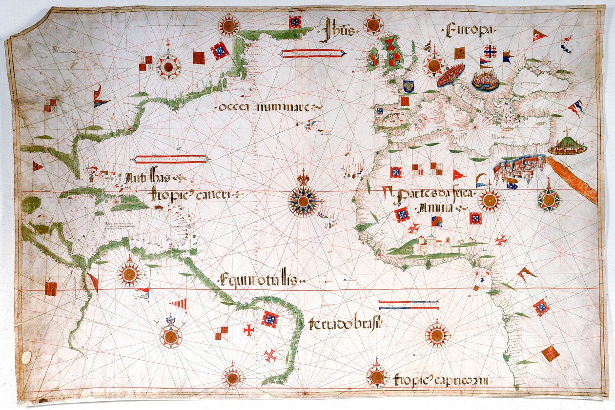 Portulan Chart of the Atlantic Ocean, Mediterranean and Black Sea, c.1535
