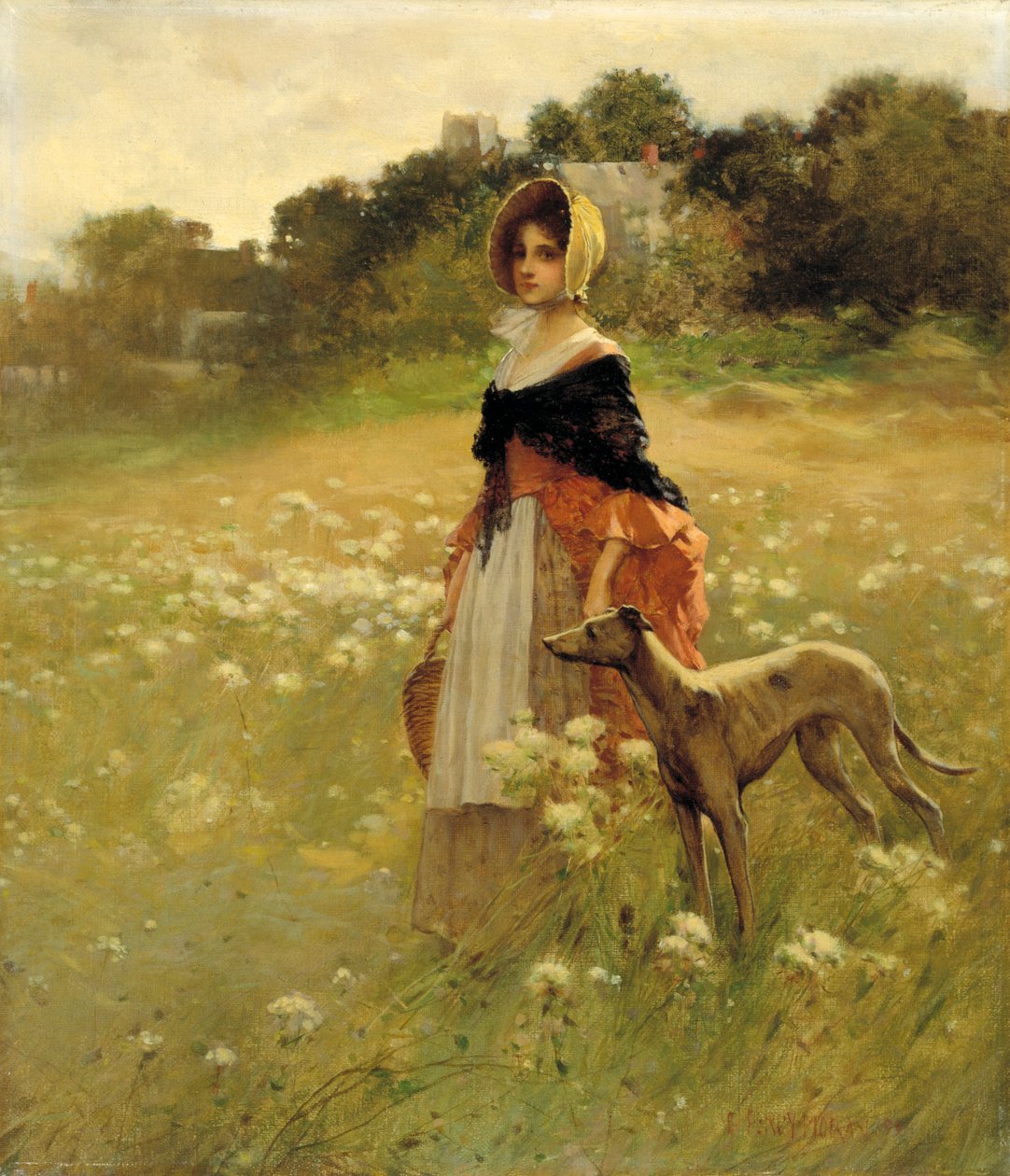Young Girl and Dog, 1890 by Percy Moran: Fine art print