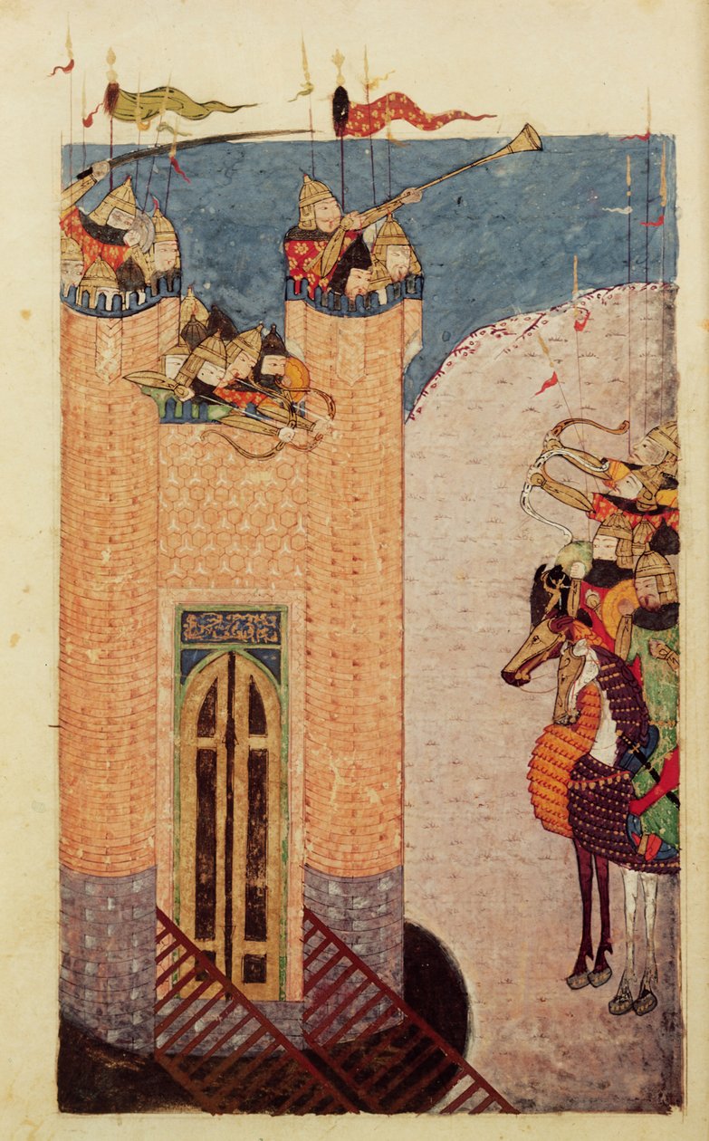 Mongols besieging a citadel, c.1252-60 by Persian School