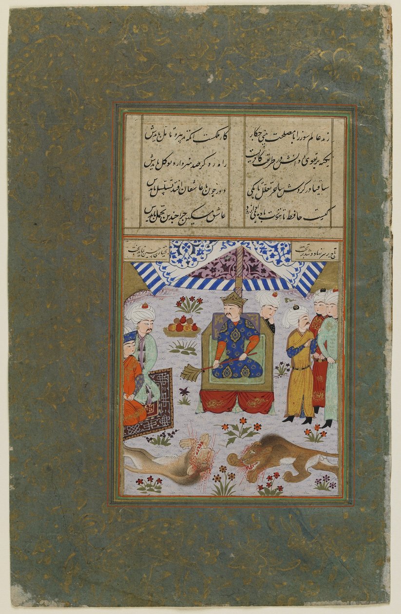 Bahram Gur Enthroned After Killing the Lions, c.1490