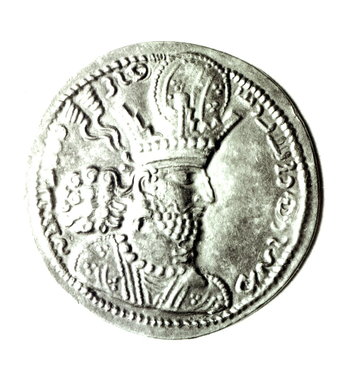 Obverse of a coin depicting profile of Shapur II, Sassanian