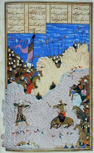 Rustam Shoots Ashkabus and His Horse, illustration from the 'Shahnama ...