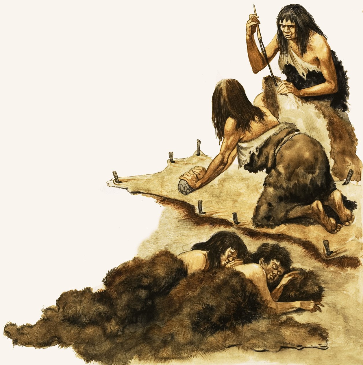 A Stone Age Family Scrape Skins to Make Clothing