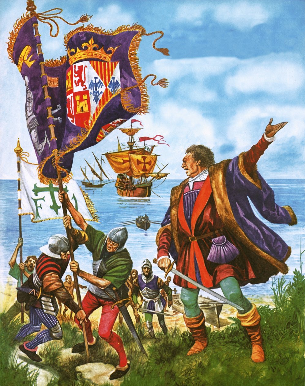 Christopher Columbus Planting the Spanish Royal Standard on the Newly ...