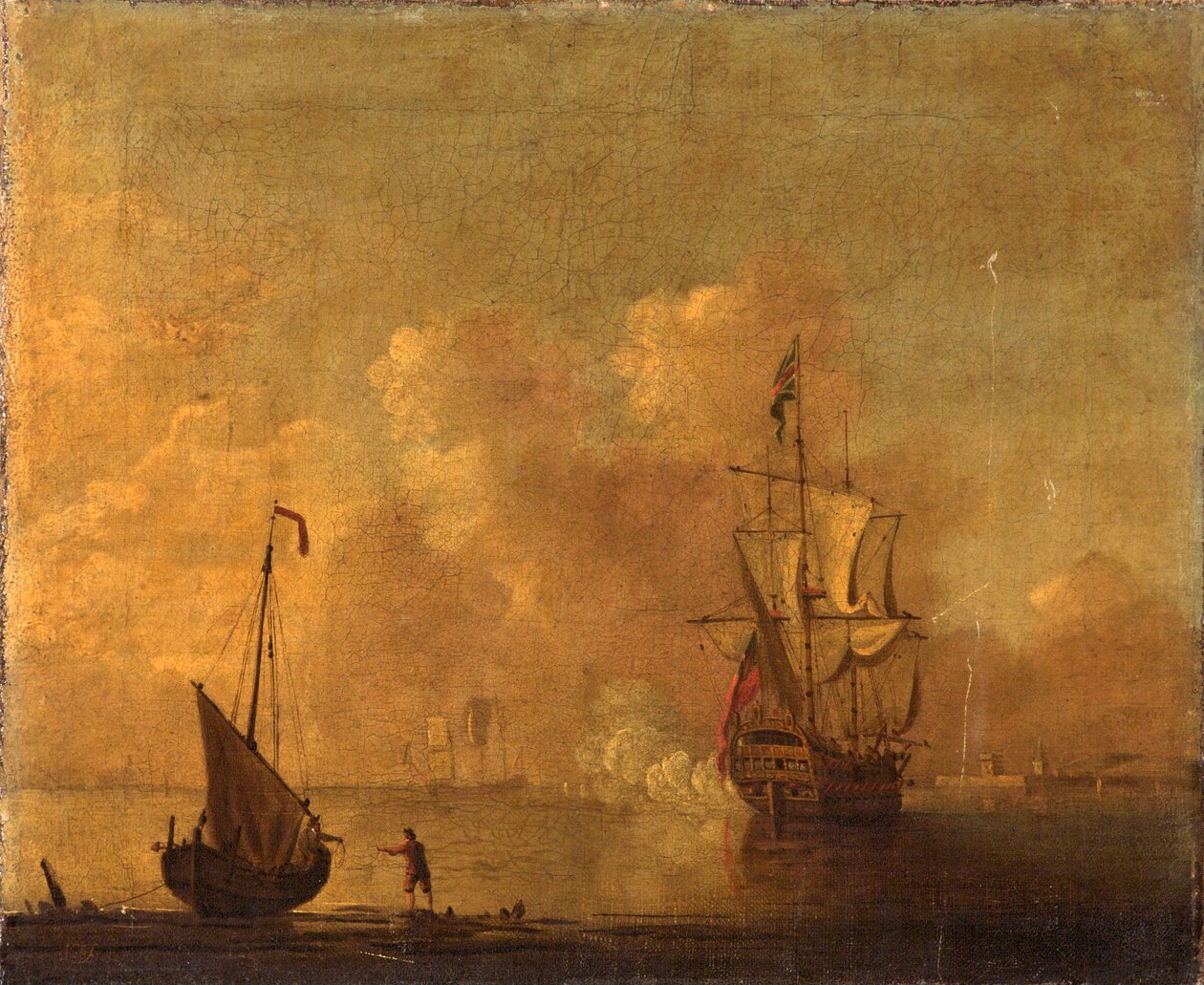 British Warships at Anchor by Peter Monamy: Fine art print