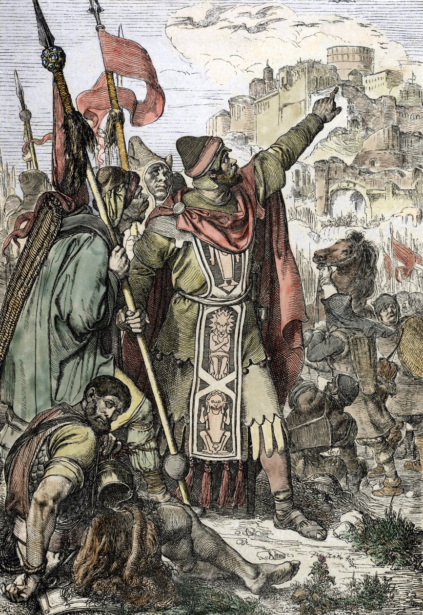 Barbarian Invasion: The King of the Huns Attila Watching with His Soldiers