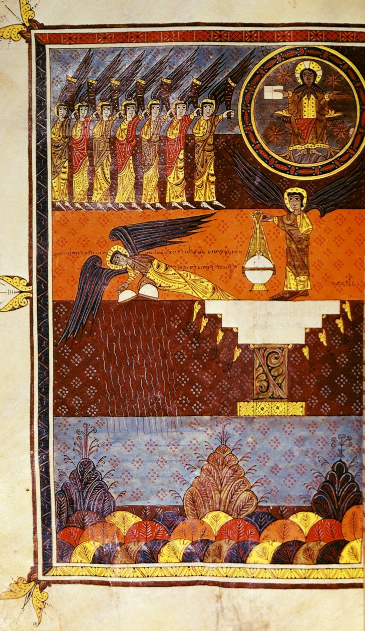 Seven angels with trumpets, from the Beatus Apocalypse from Santo ...