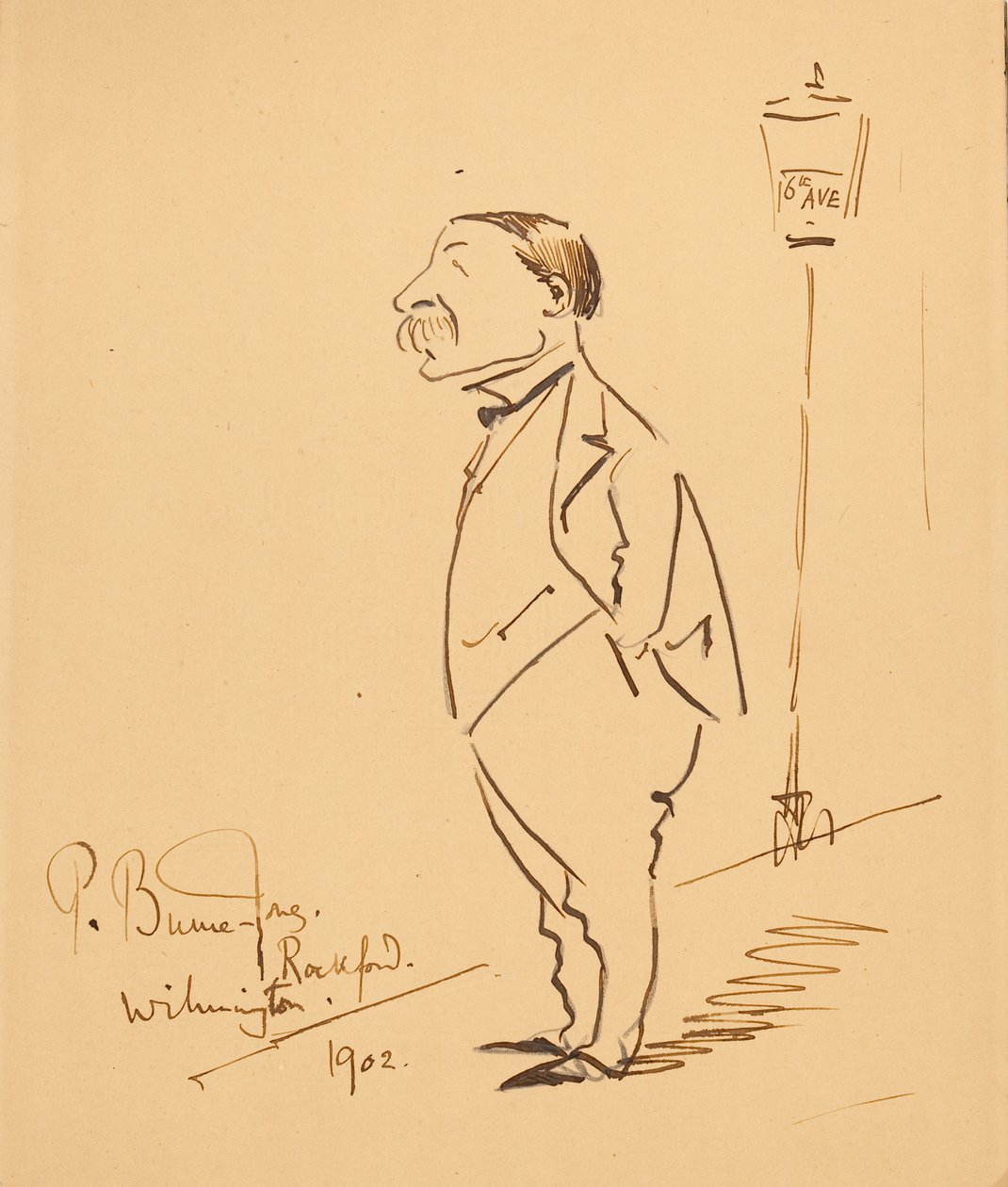 Caricature of Samuel Bancroft by Philip Burne-Jones