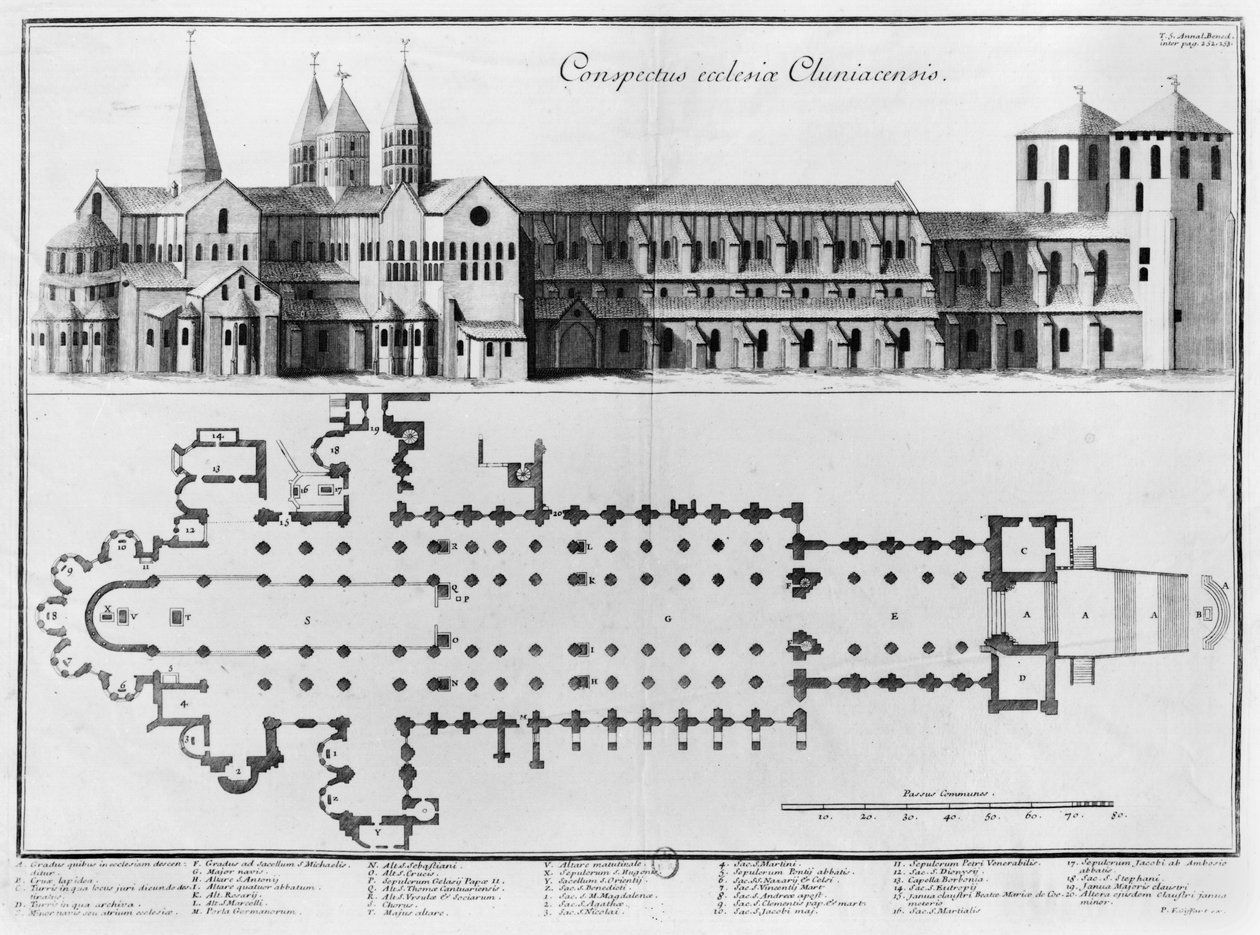 Plan and elevation of Cluny Abbey by Pierre Giffart