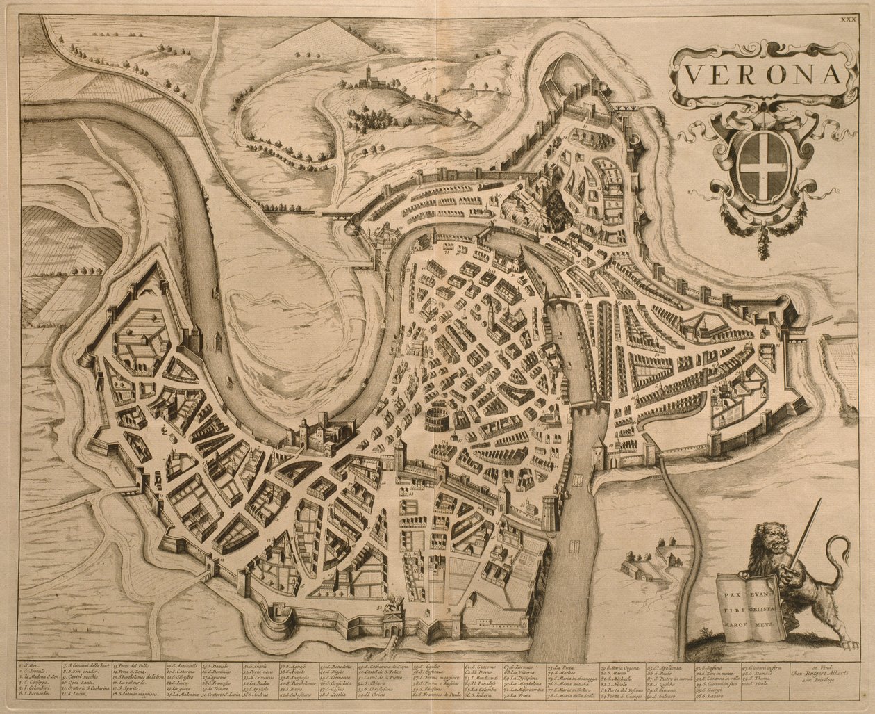 Map of Verona, from 'Les Villes de Venetie', 1704, published by Pierre ...