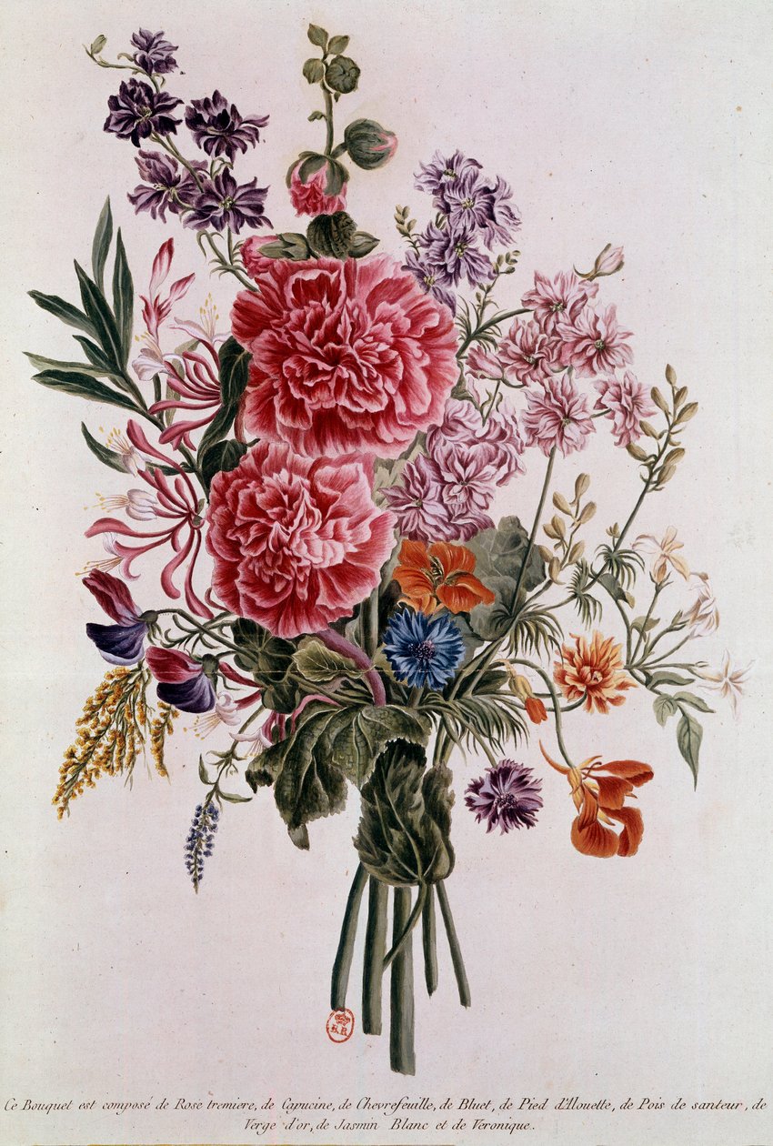 Bouquet composed with roses Lithography by Pierre Joseph Buchoz
