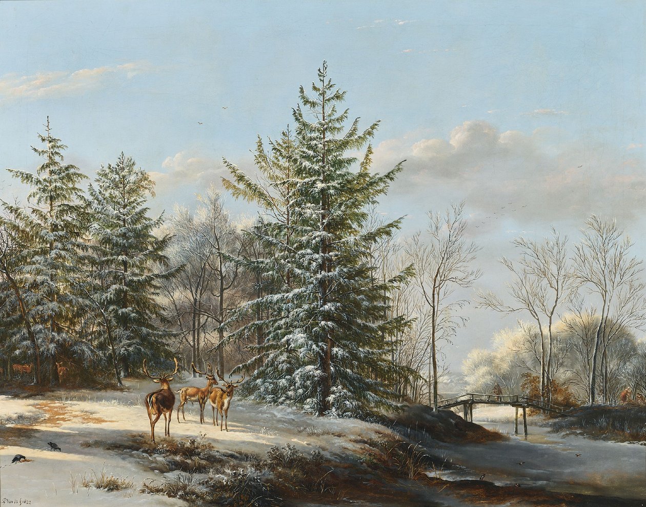 Winter Landscape with Fallow Deer by Pieter Gerardus van Os