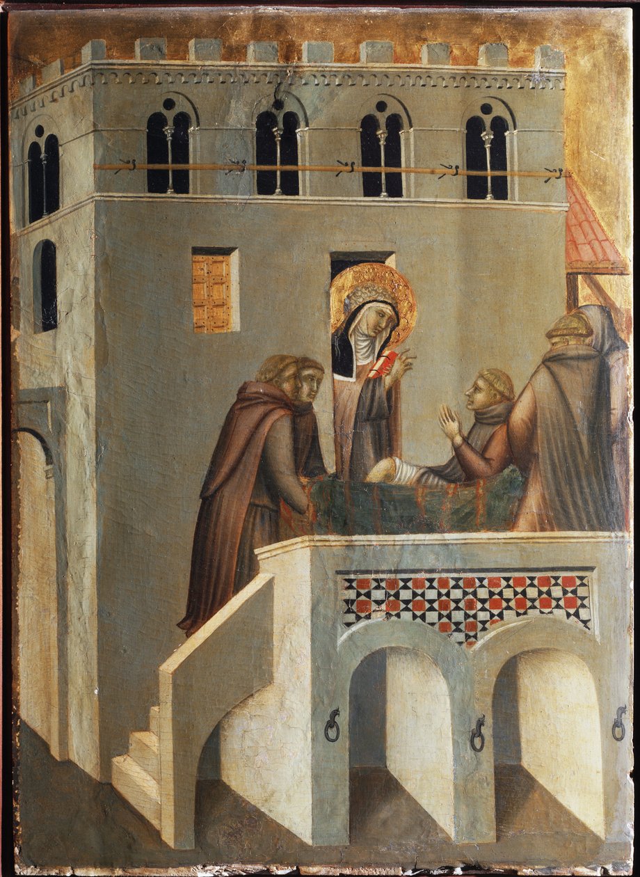 The saint cures the foot of a monk (Polyptych of the life of Saint ...