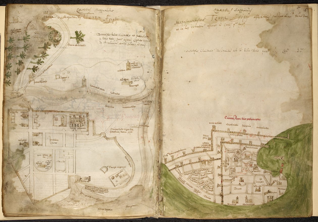 Maps of Jerusalem and Acre, from Marino Sanudo Torsello, 'Liber ...