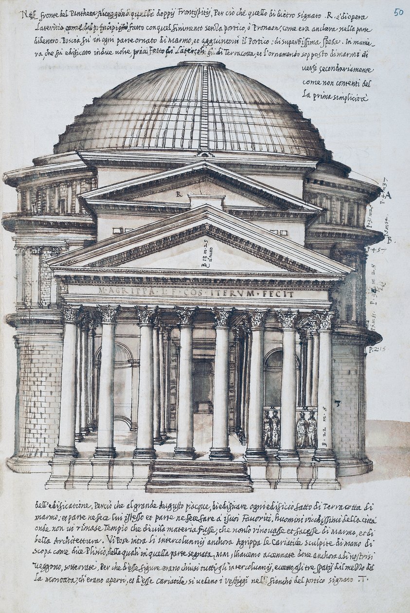 View of the Pantheon in Rome, Drawing from Volume XIII of XXX Libri ...