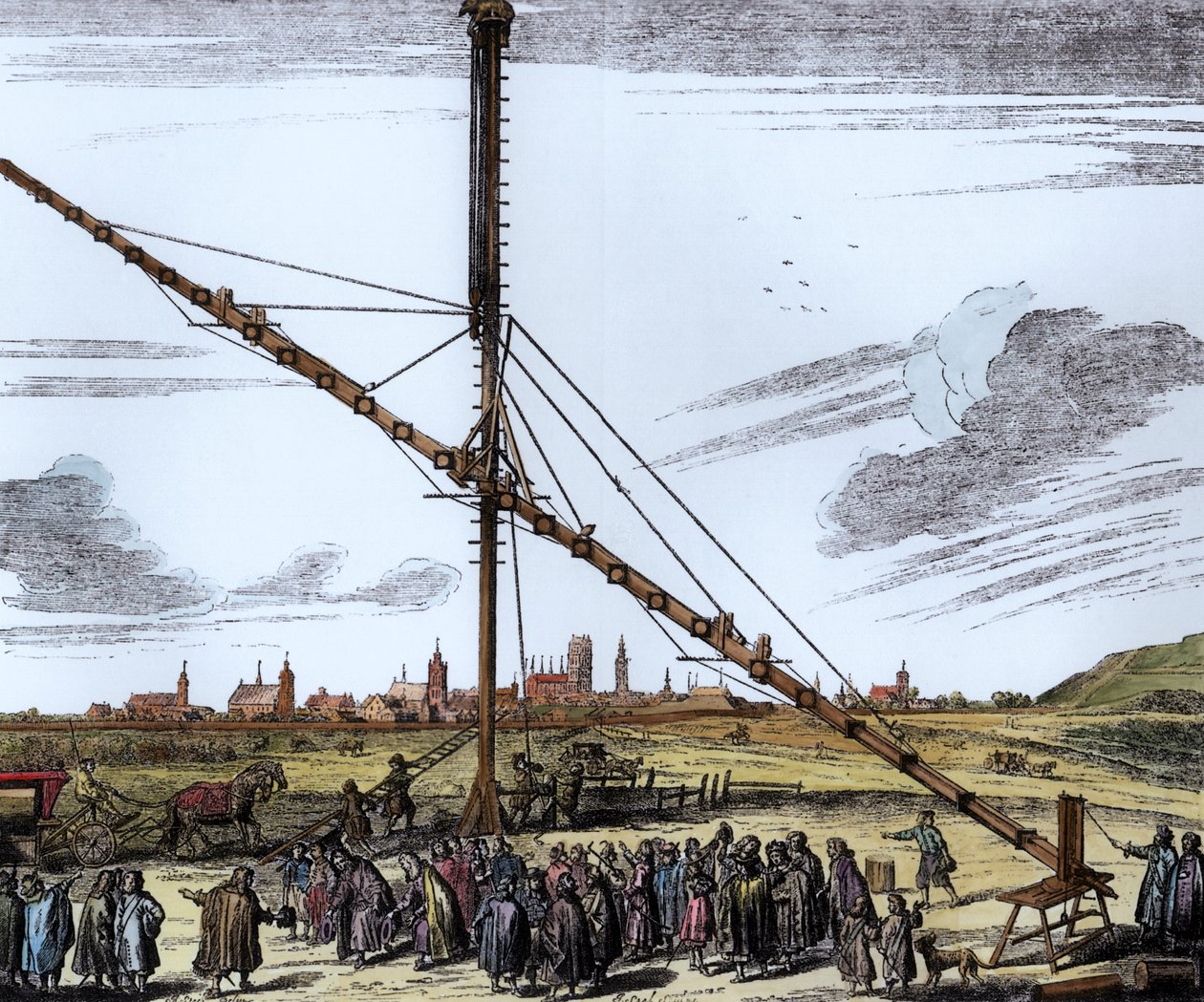 The Large Astronomical Telescope of Johannes Hevelius, illustration ...