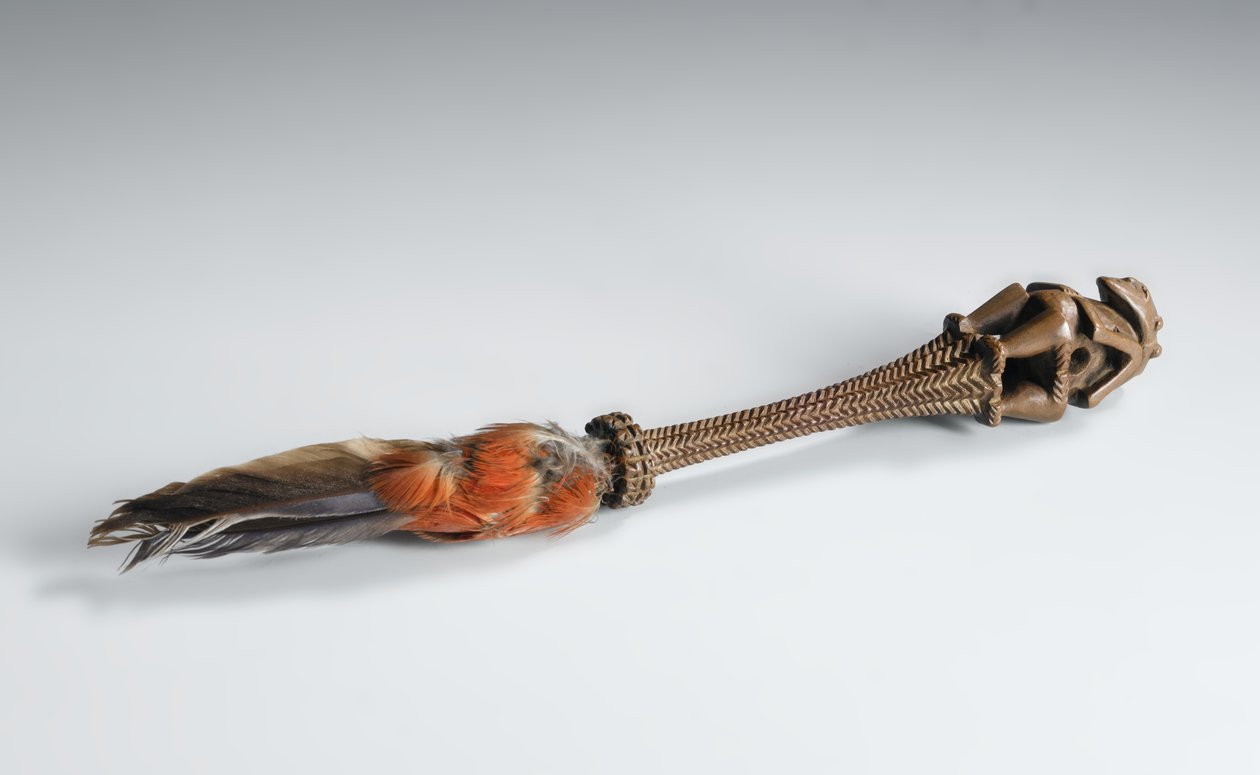 Fly-Whisk Handle, with notched octagonal grip terminating in a carved ...