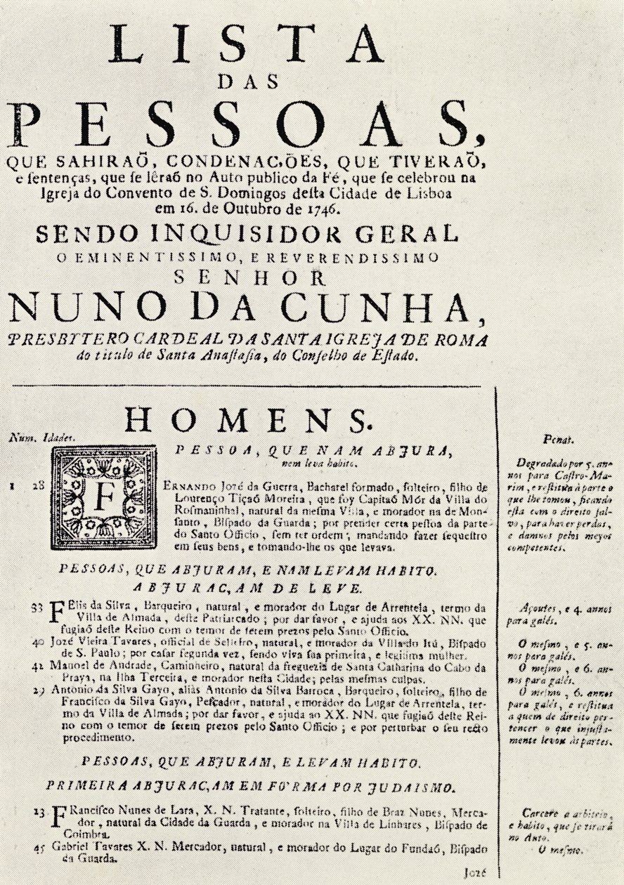 Programme for an Auto da Fe in Lisbon, from 'The Spanish Inquisition ...