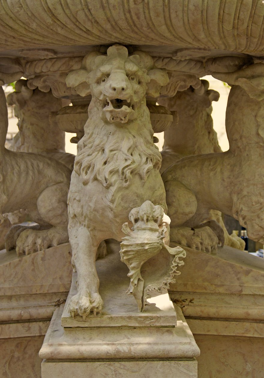 Mythical Horned Lion Atlantes at the Base of a Fountain, Quinta da ...