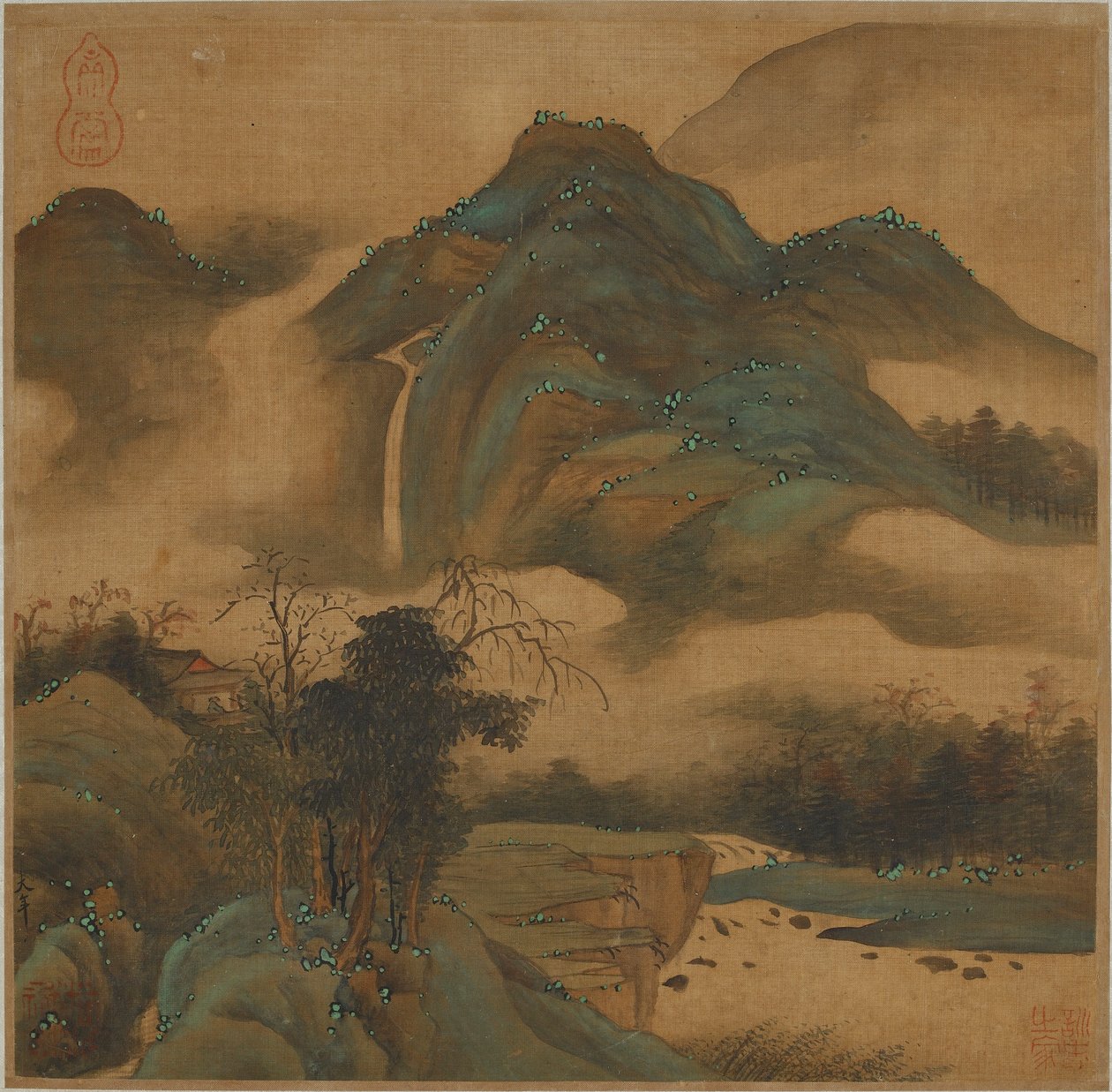 Gazing at a waterfall from a mountain hut