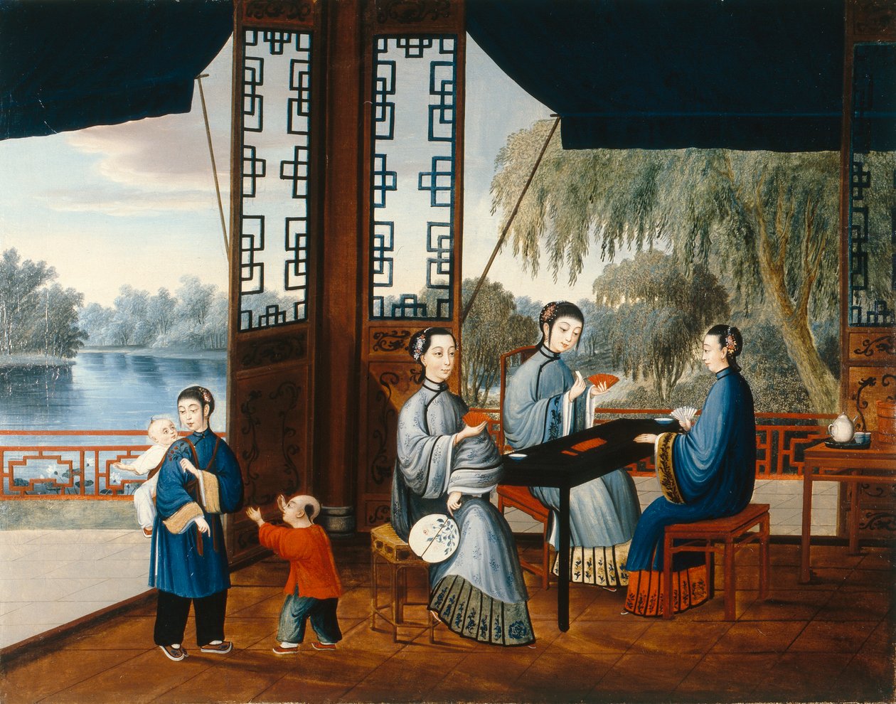 Ladies Playing Cards by Qing Dynasty Chinese School