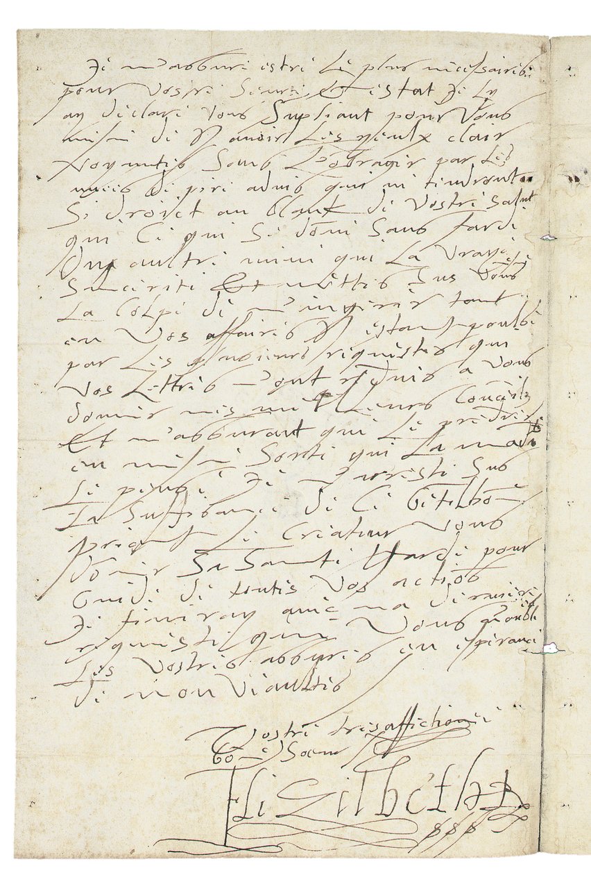 Letter in French from Elizabeth I of England to Henri IV of France