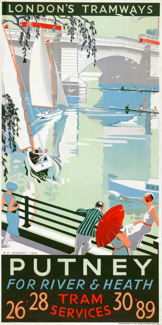 Putney, for River and Heath, London County Council LCC Tramways Poster