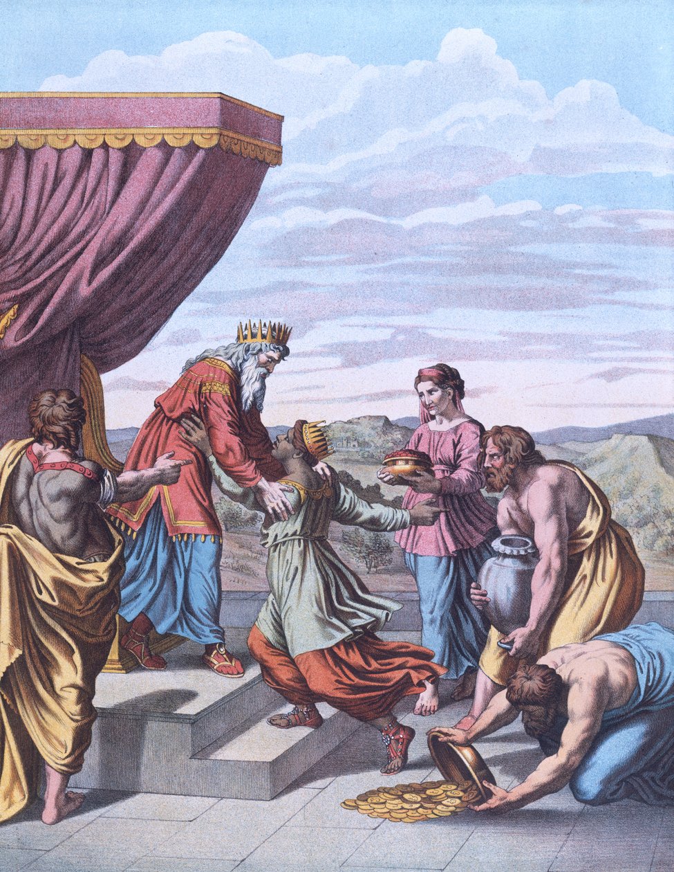King Solomon receives the Queen of Sheba, illustration from ...