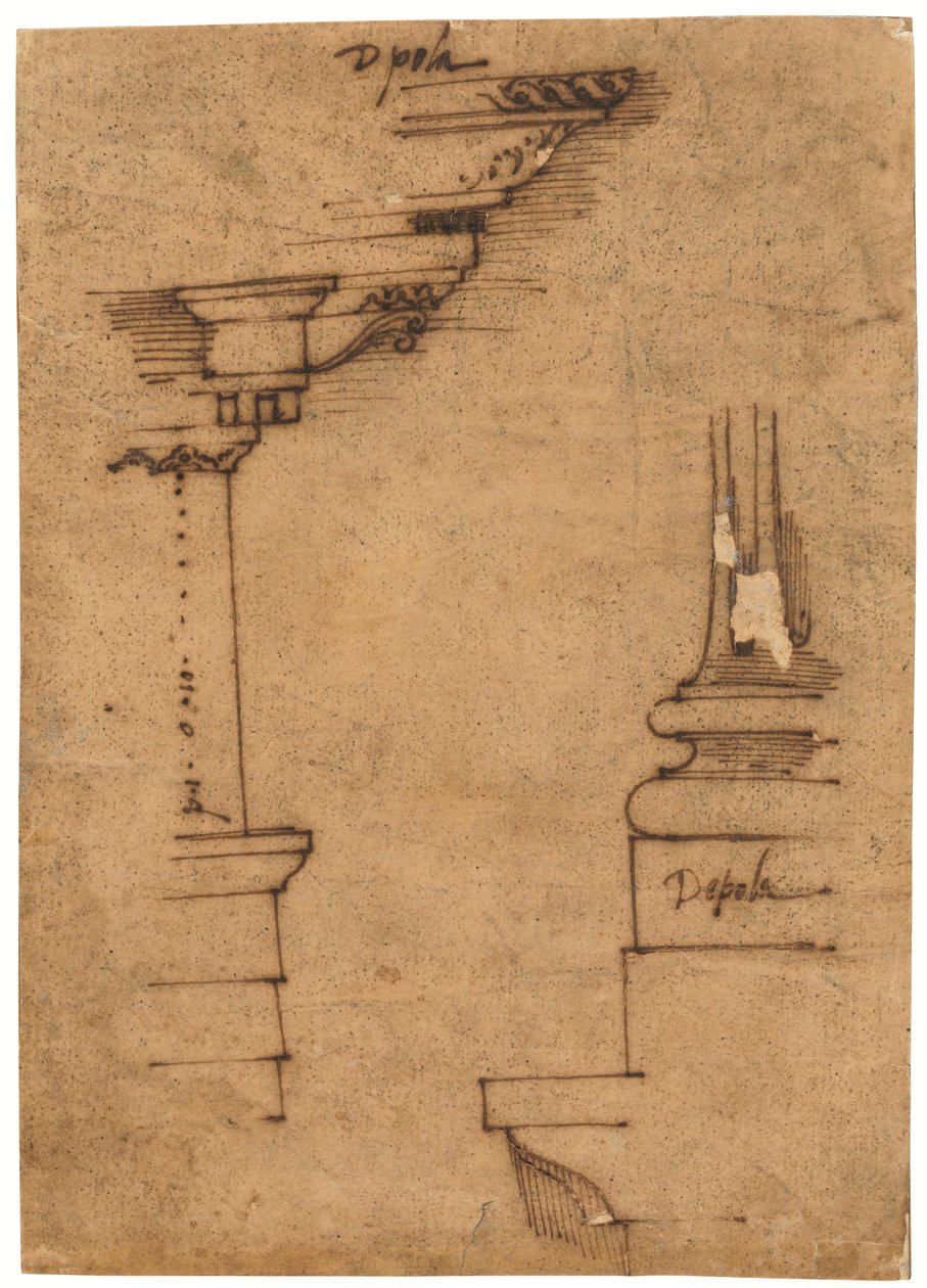 Design for an Entablature and the Base of a Pedestal
