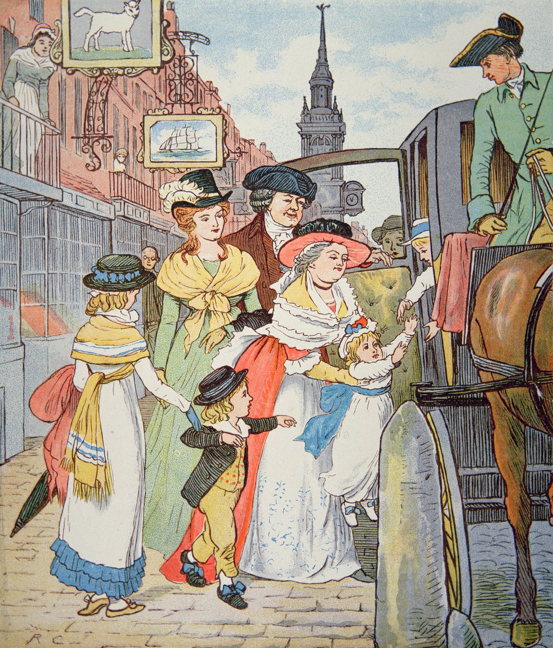 Family life in colonial America - Street scene in Boston