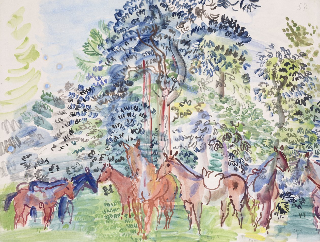 Horses in Wood by Raoul Dufy: Premium art reproduction