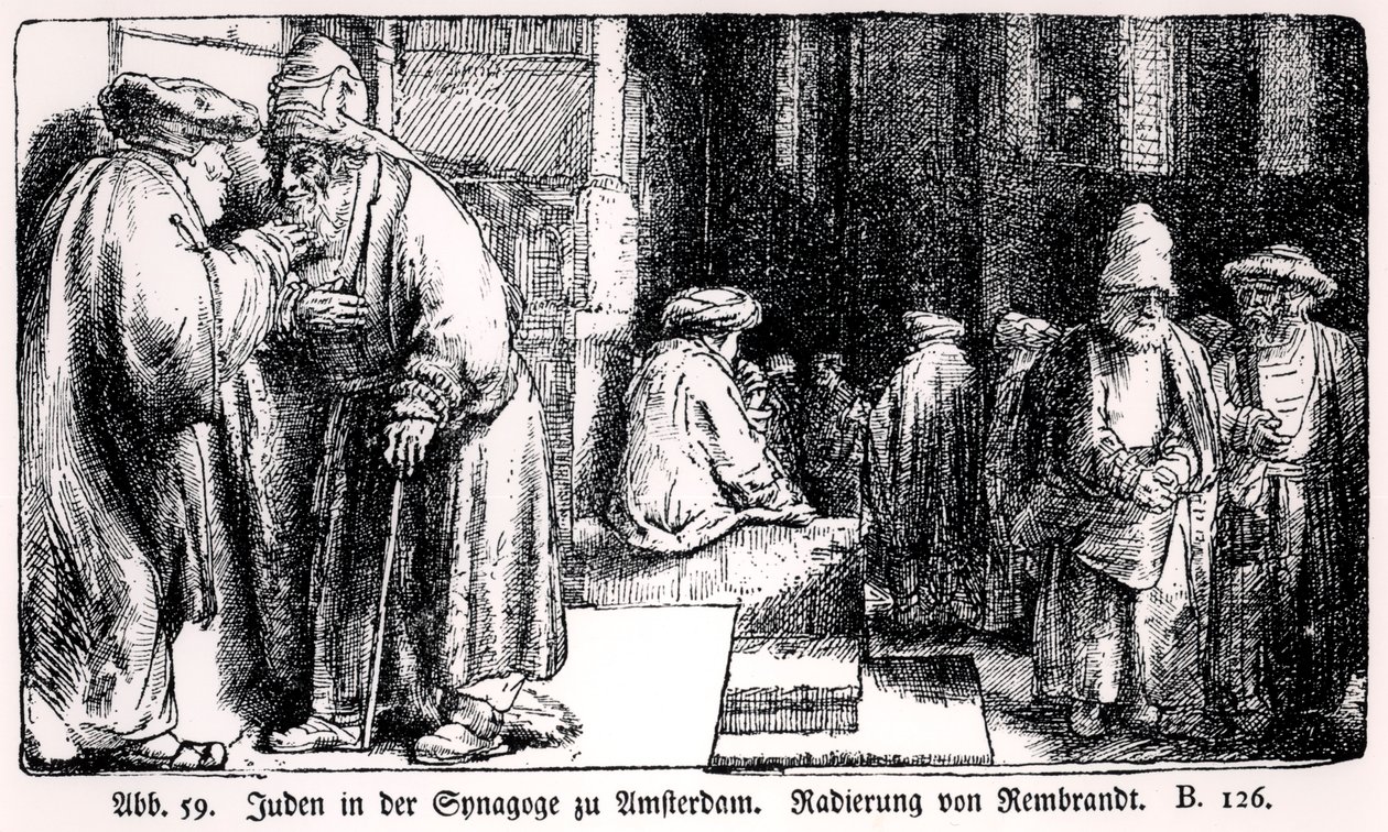 Jews in the Synagogue in Amsterdam, engraved by the artist