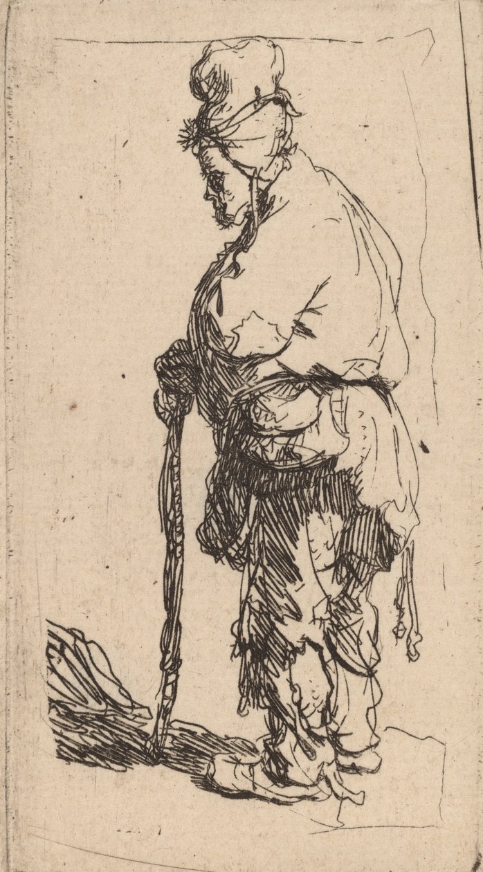 Beggar Leaning on a Stick, Facing Left by Rembrandt van Rijn