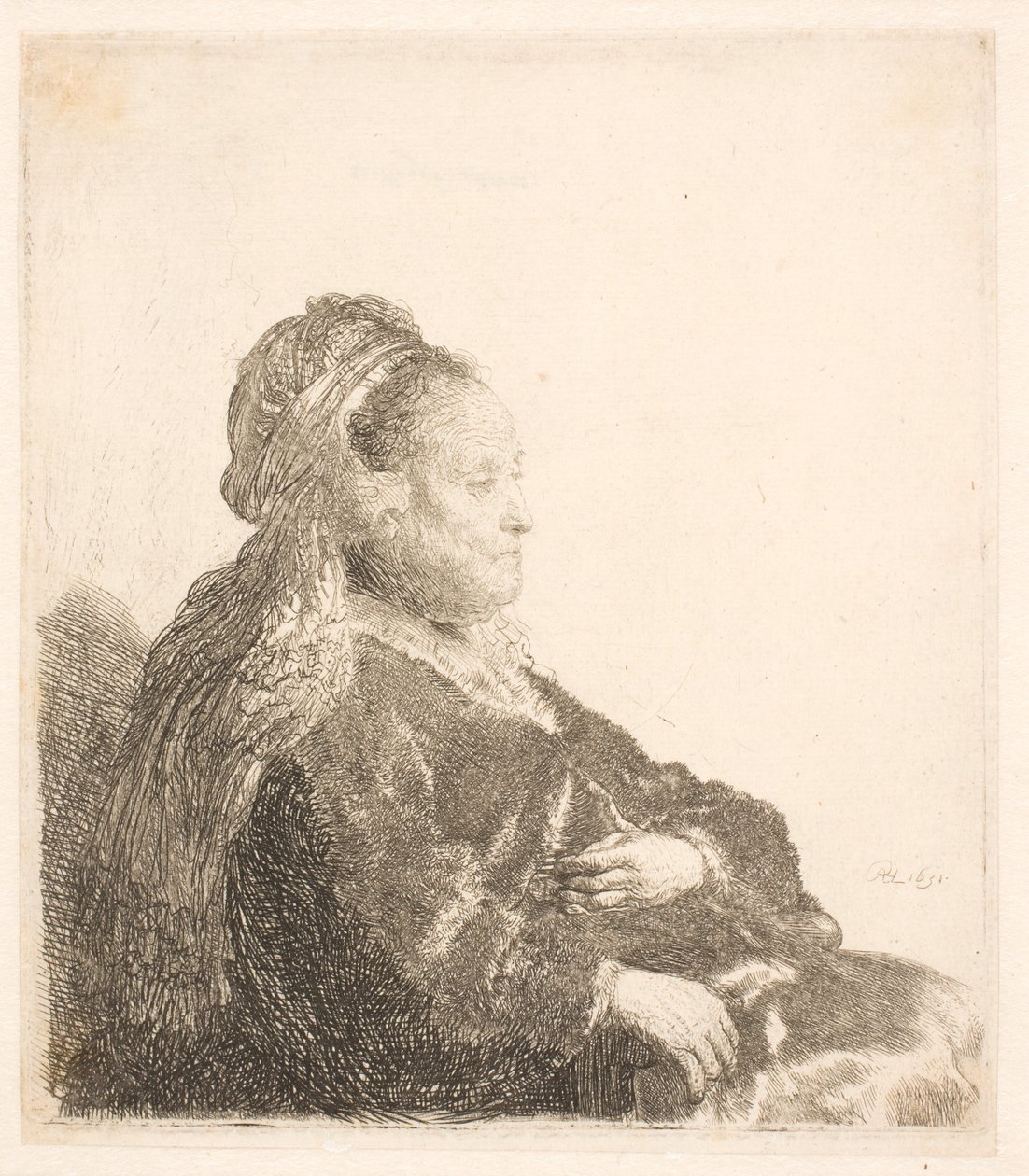 Rembrandt's Mother Seated Facing Right, in an Oriental Headdress: Half ...