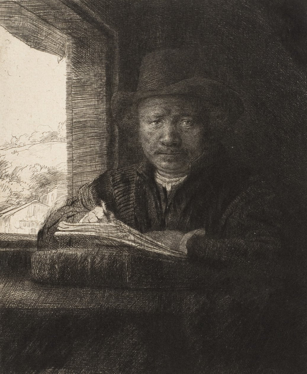 Self-Portrait Etching at a Window by Rembrandt van Rijn