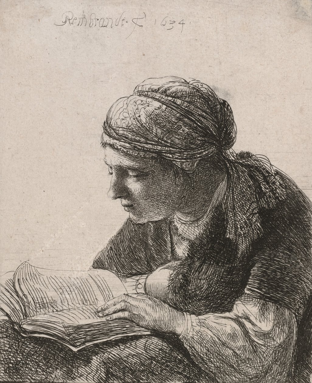 Woman Reading, 1634 by Rembrandt van Rijn: Fine art print