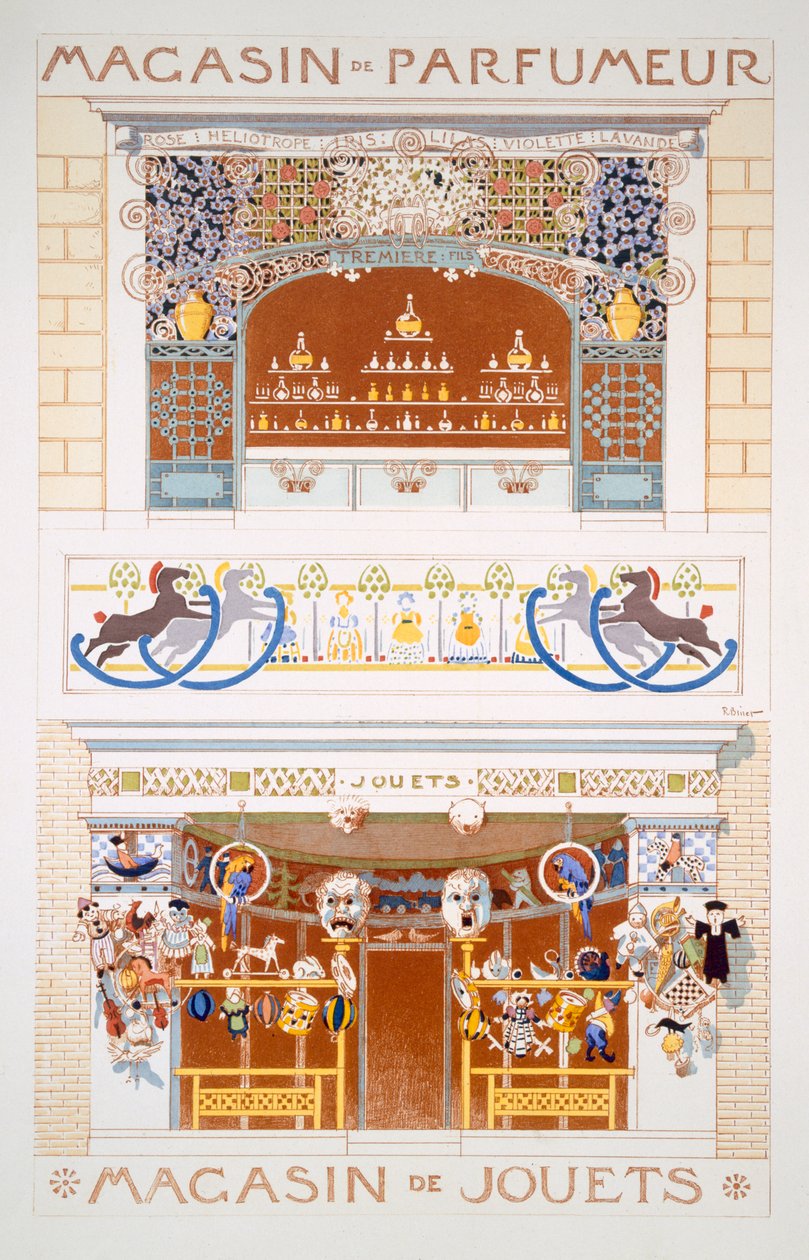 Two Shop-Front Designs: A Perfume Seller's and a Toyshop, c.1880-95
